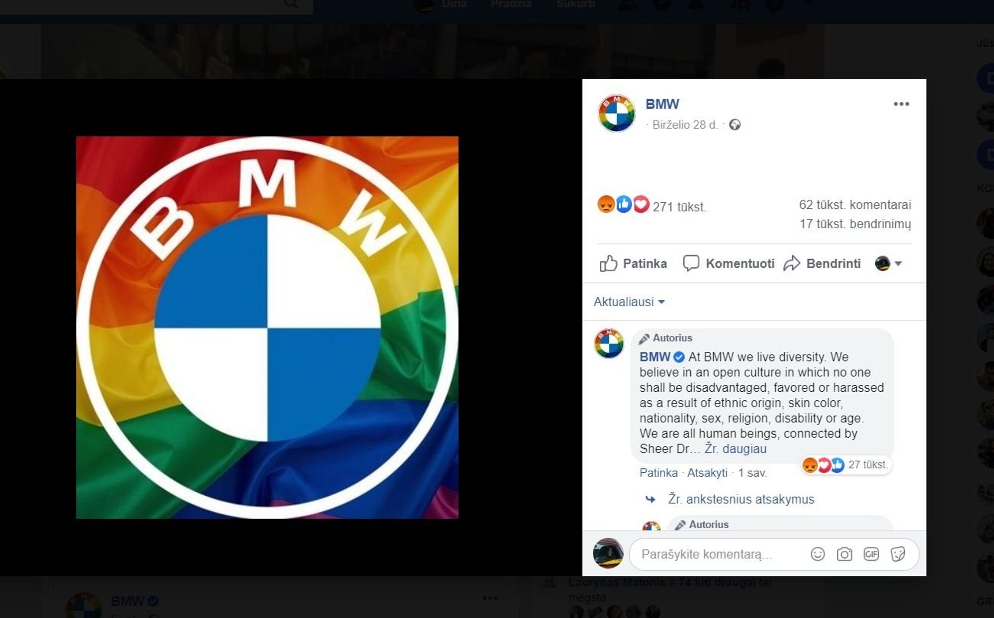 LGBT spalvomis papuoštas BMW logotipas sukėlė audrą: bendrovė kalba ...