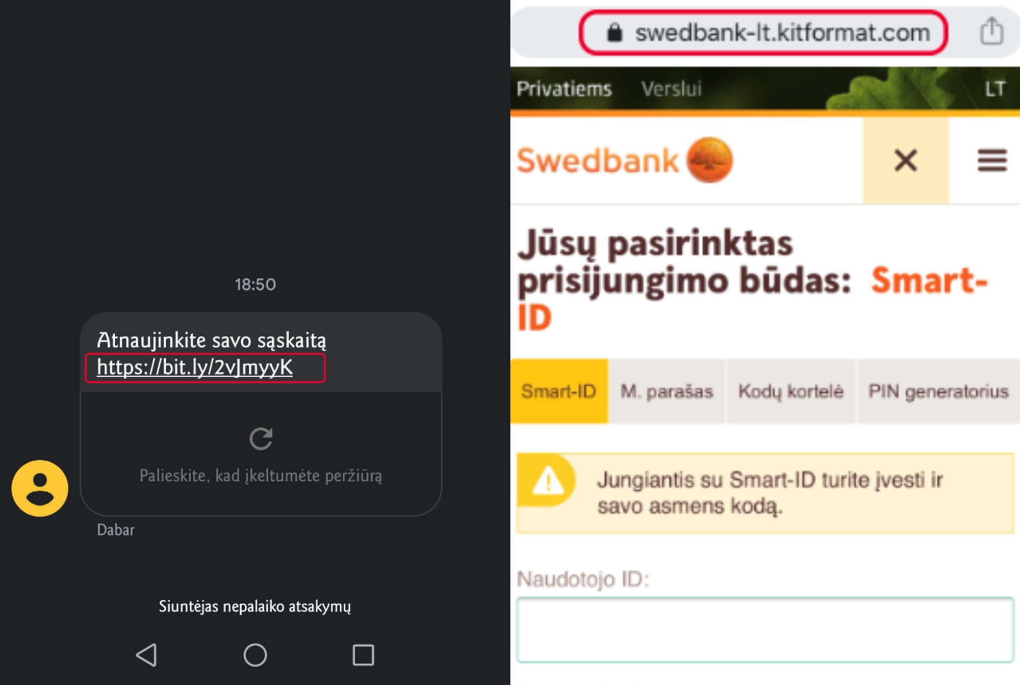 „Swedbank“ perspėja apie sukčių platinamą žinutę - Delfi verslas